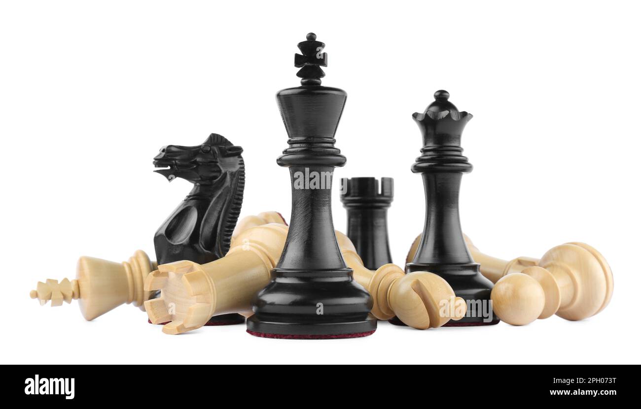 Many different chess pieces on white background Stock Photo - Alamy