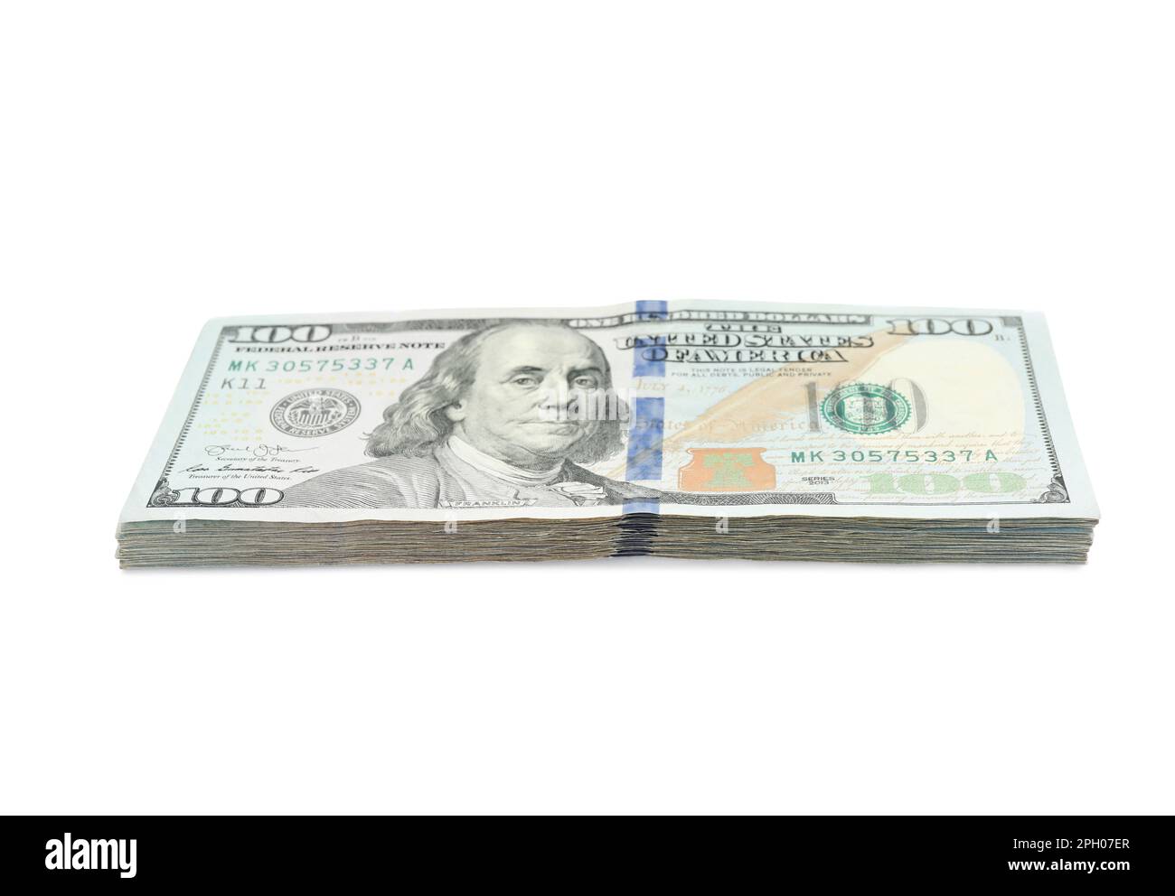 Stack of dollar banknotes on white background. American national ...