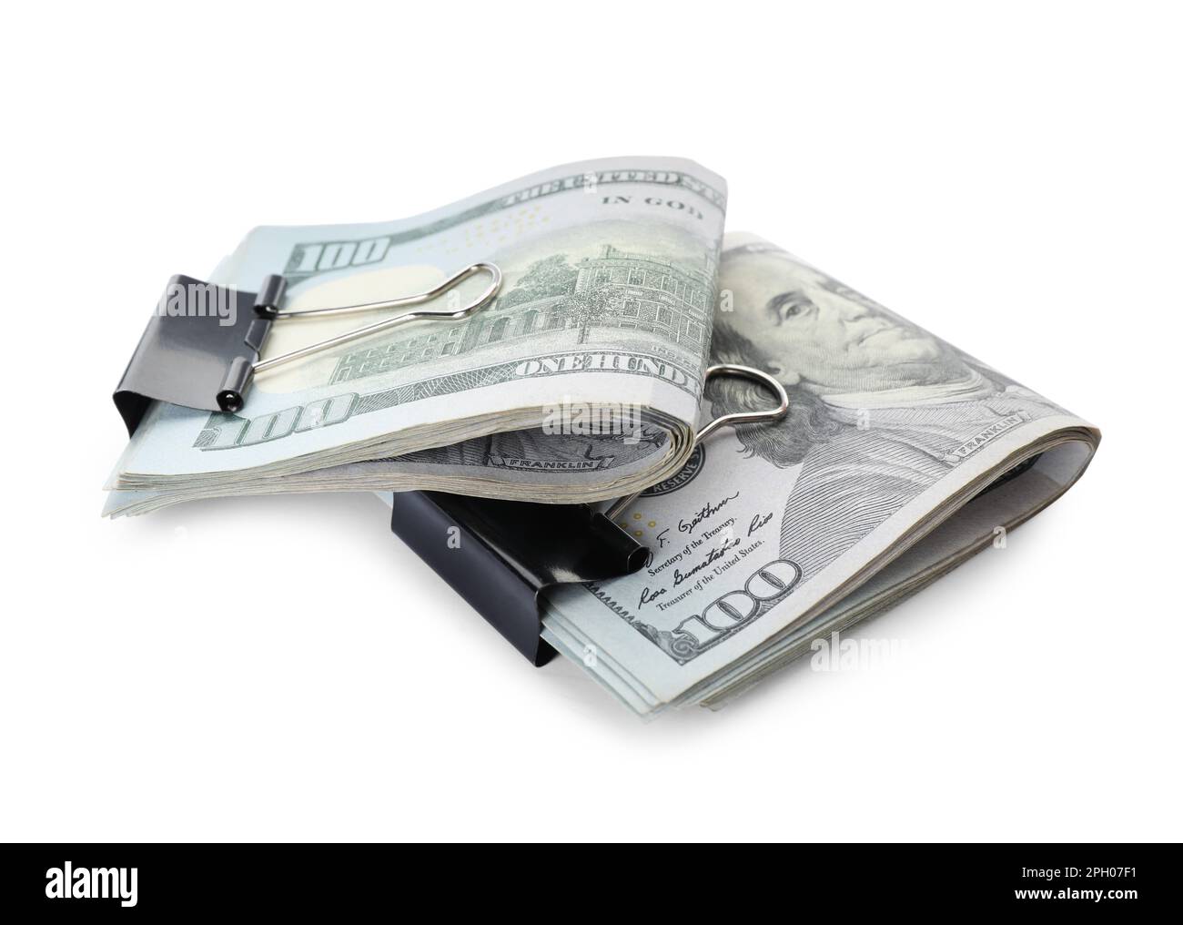 Dollar banknotes with paper clips on white background Stock Photo - Alamy