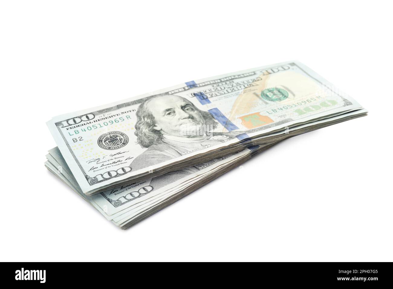 Stack of dollar banknotes on white background. American national ...