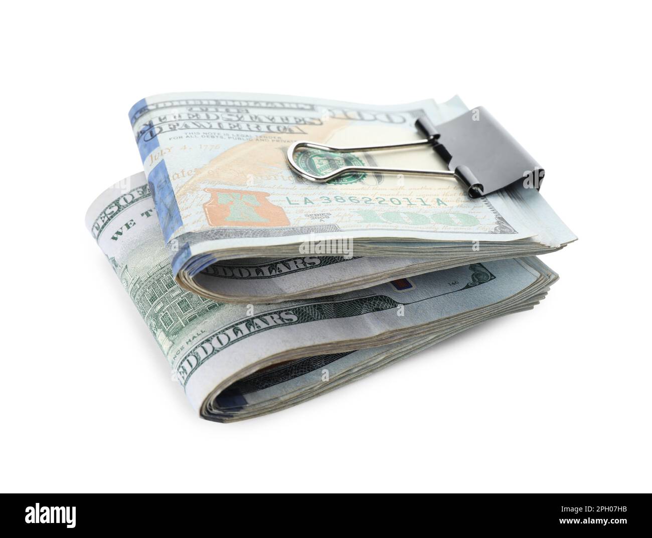 Dollar banknotes with paper clip on white background Stock Photo - Alamy