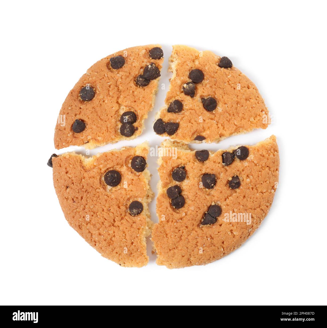 Broken chocolate chip cookie on white background, top view Stock Photo ...