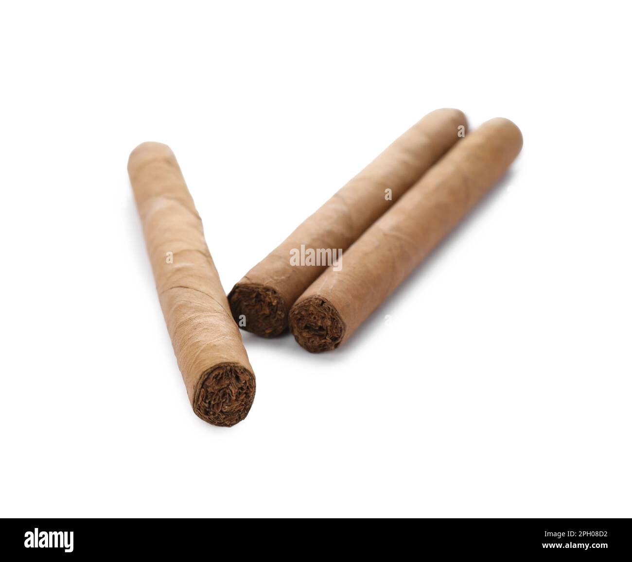 Cigars wrapped in tobacco leaves on white background Stock Photo - Alamy