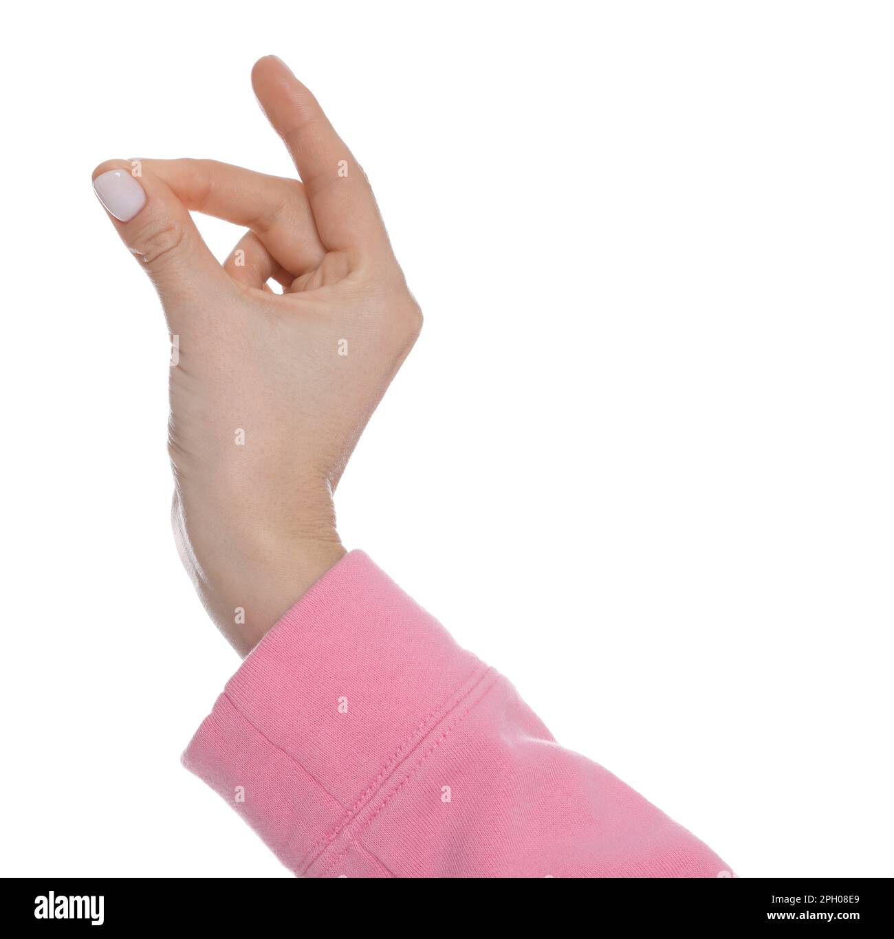 Woman snapping fingers on white background, closeup of hand Stock Photo ...