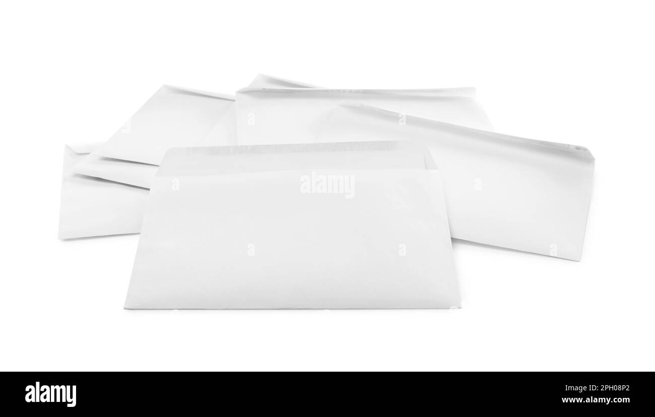 Heap of paper envelopes on white background Stock Photo - Alamy