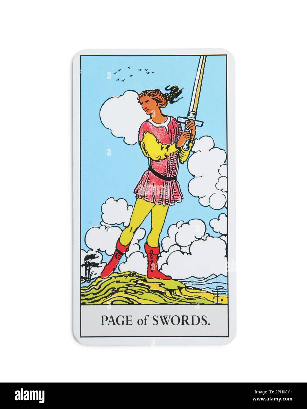 The Page of Swords tarot card on white background, top view Stock Photo ...