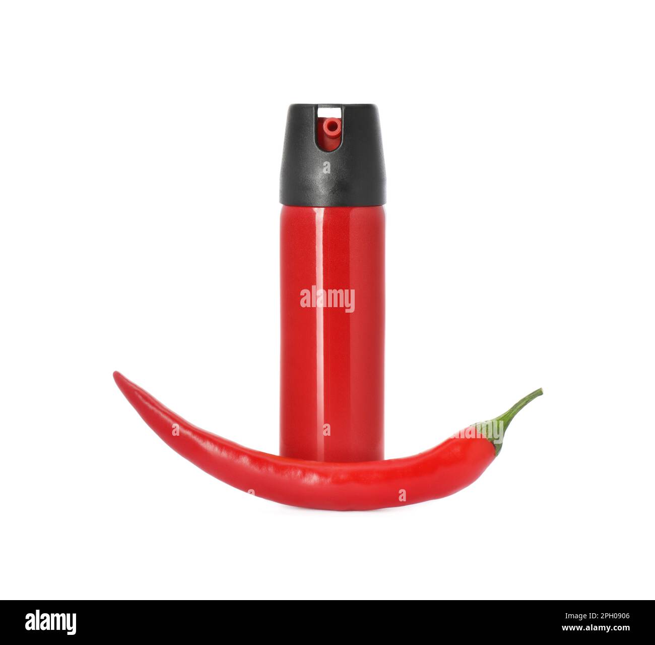 Bottle of gas spray and fresh chili pepper on white background Stock ...
