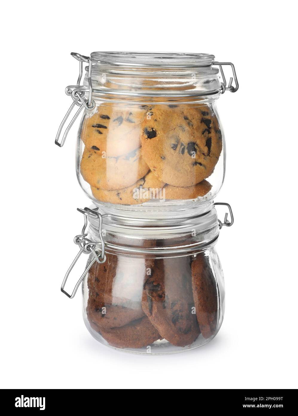 Jars of chocolate chip cookies on white background Stock Photo - Alamy