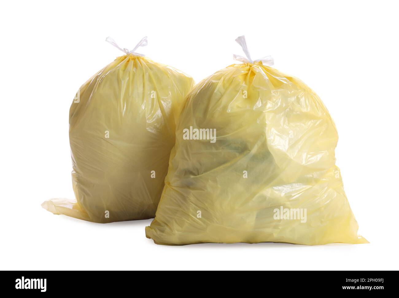 Trash bags full of garbage on white background Stock Photo - Alamy