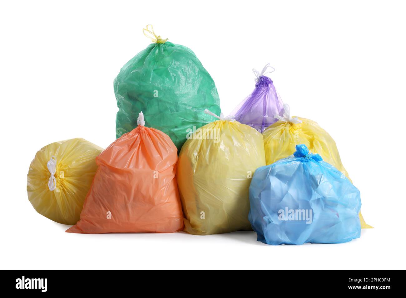 Trash bags full of garbage on white background Stock Photo - Alamy