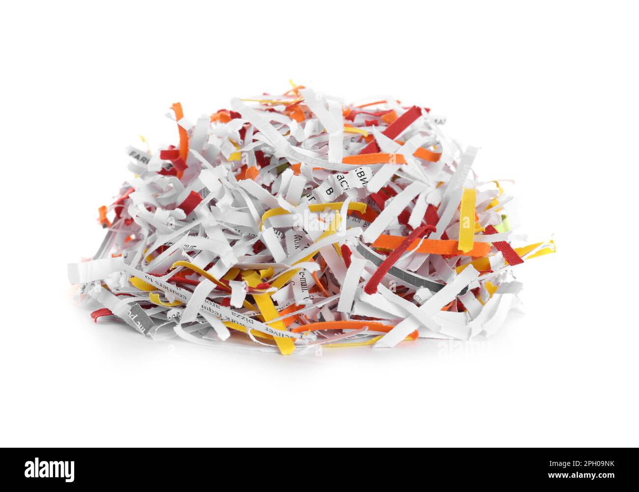 Many shredded colorful paper strips on white background Stock Photo - Alamy