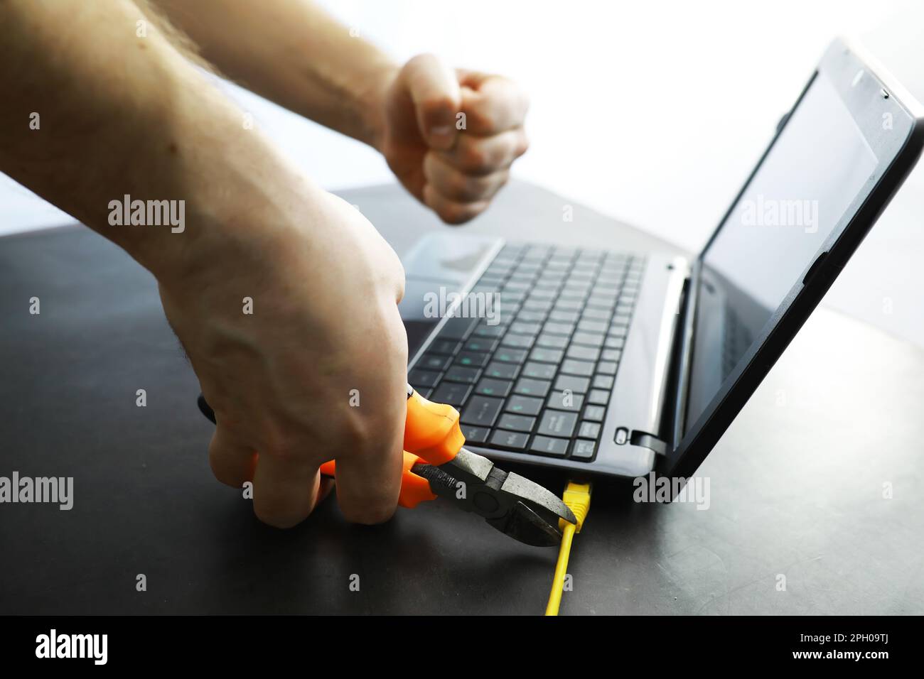 Information Technology. Laptop connected to Internet. Information war ...