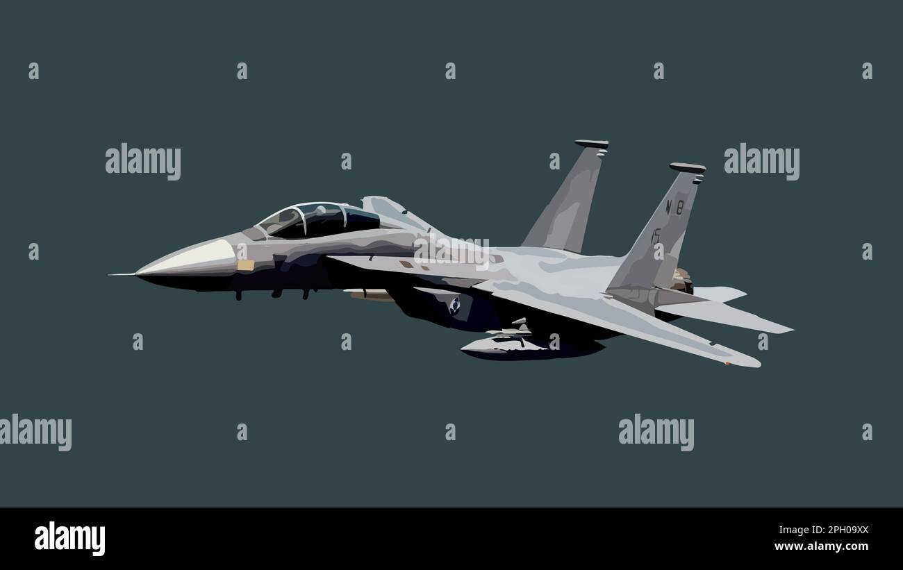 Military fighter jet. Vector art illustration of airplane. Modern war ...