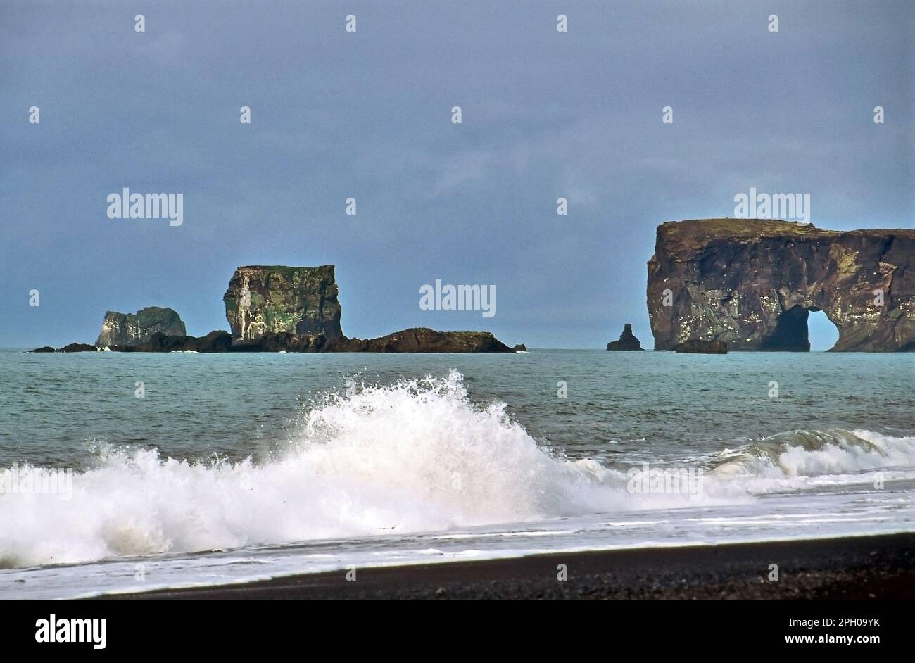 Iceland, landscape with the rock formation of cape Dyrholaey Stock ...