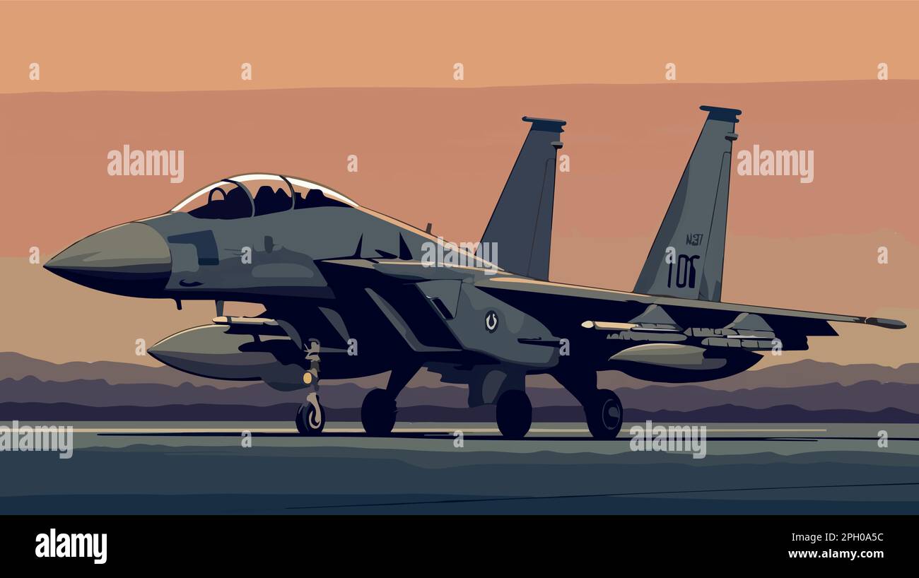Military fighter jet. Vector art illustration of airplane. Modern war ...