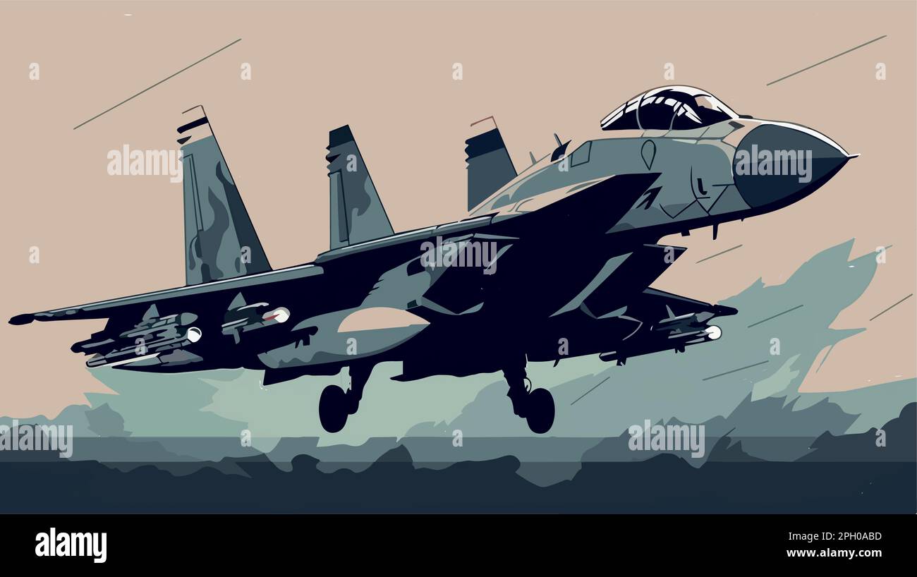 Military fighter jet. Vector art illustration of airplane. Modern war ...