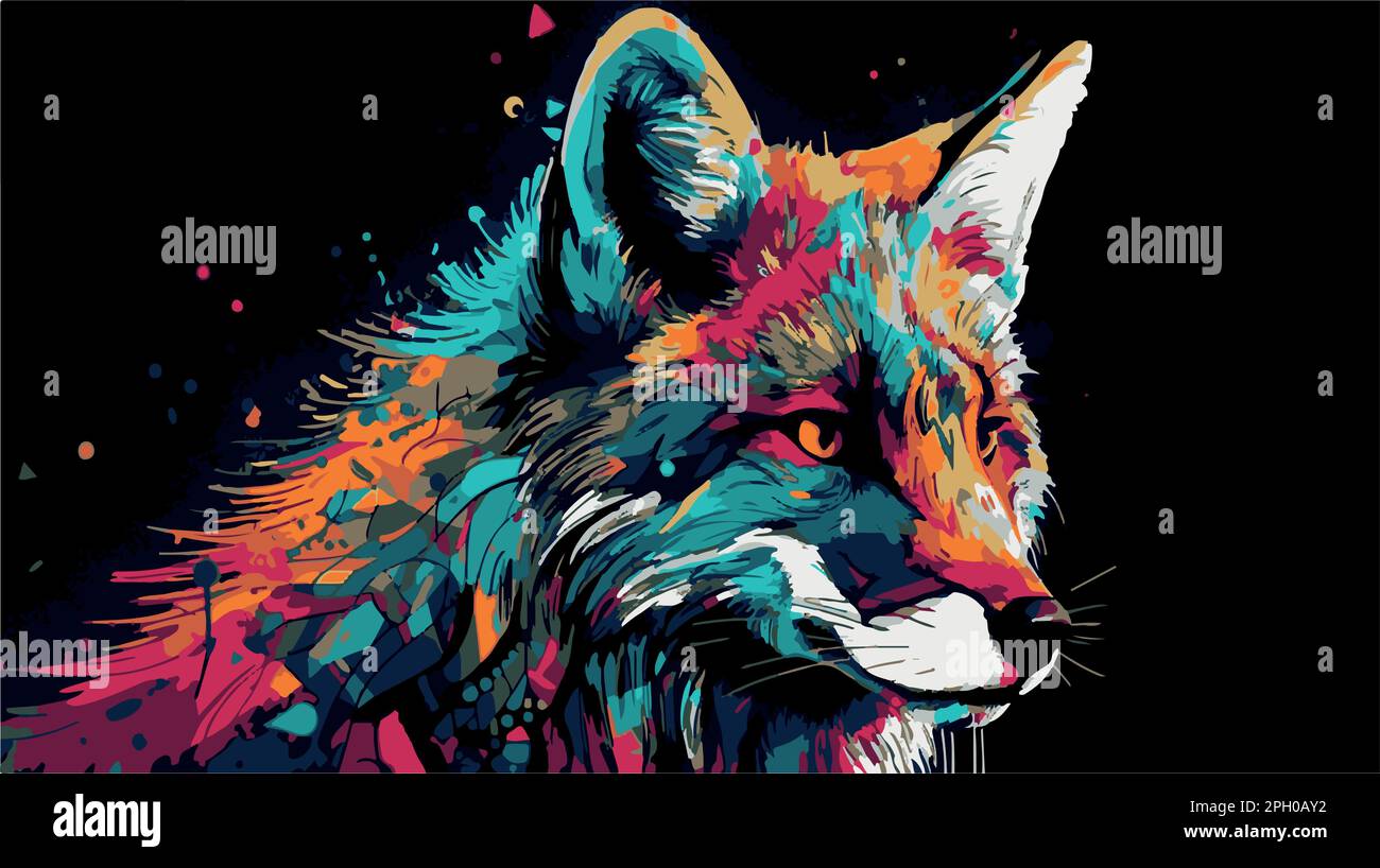 Fox animal illustration. Colorful vector art painting of cute wildlife ...