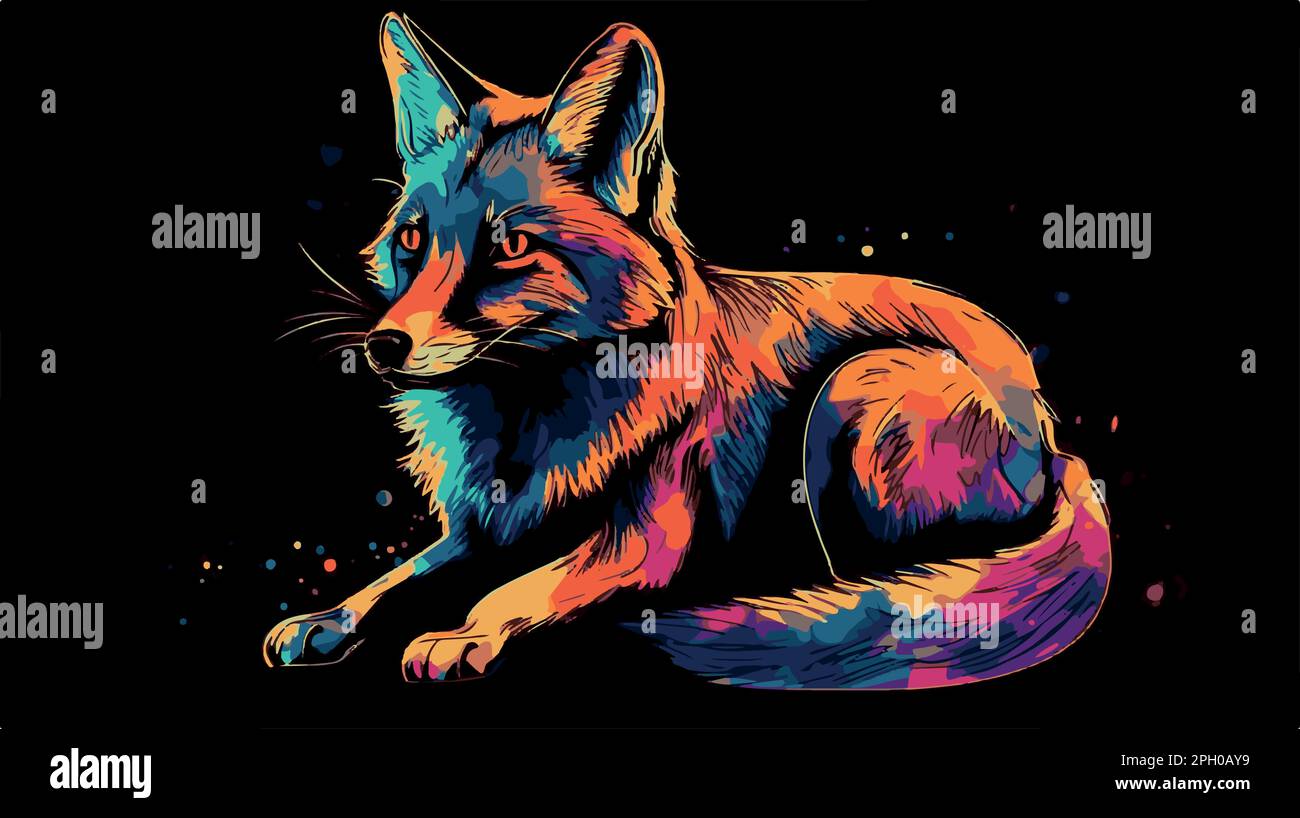 Fox animal illustration. Colorful vector art painting of cute wildlife ...