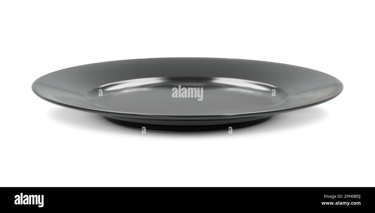 Black round empty plate side view. Vector illustration isolated on ...