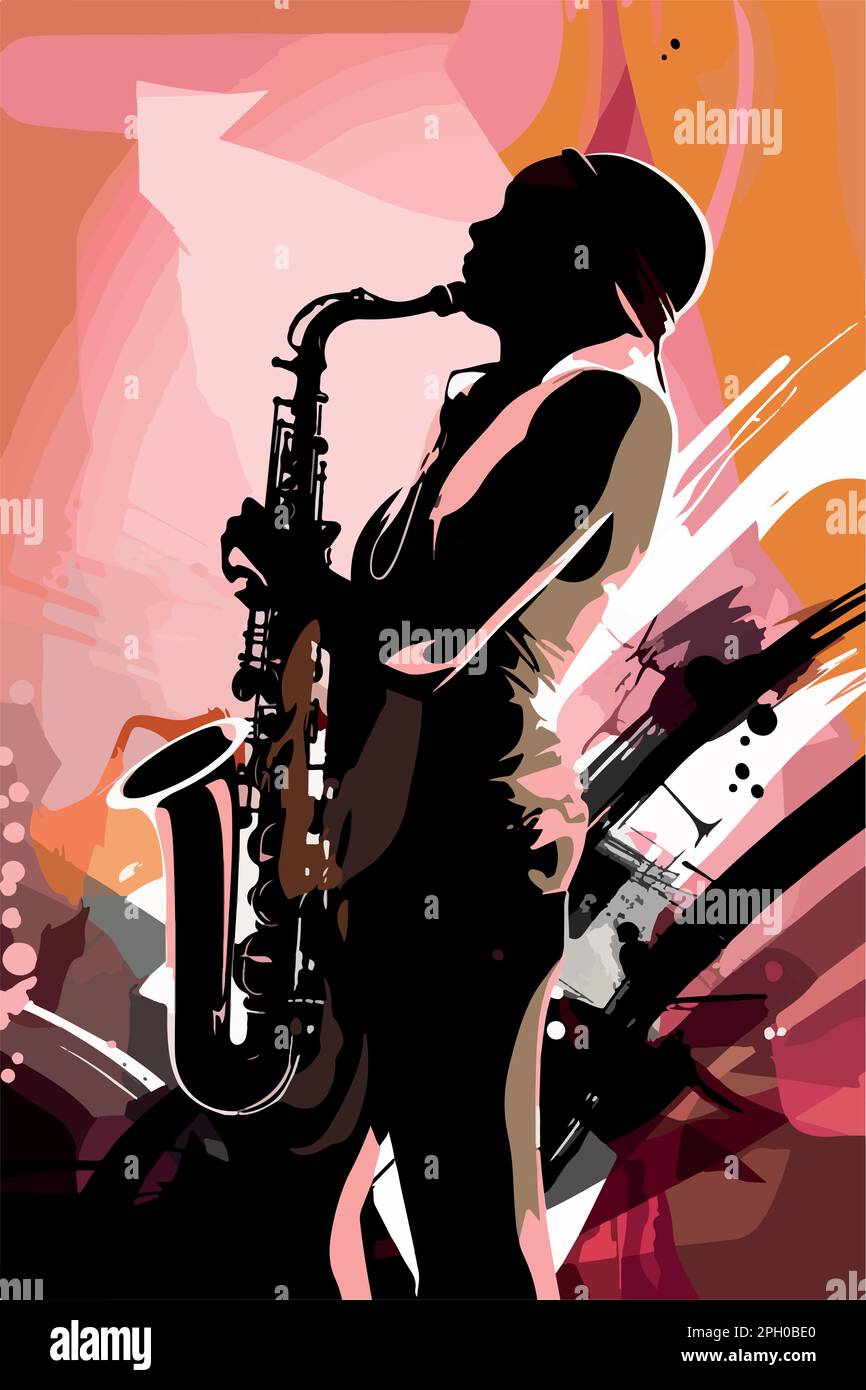 Jazz poster of saxophone. Abstract vector illustration of musical ...