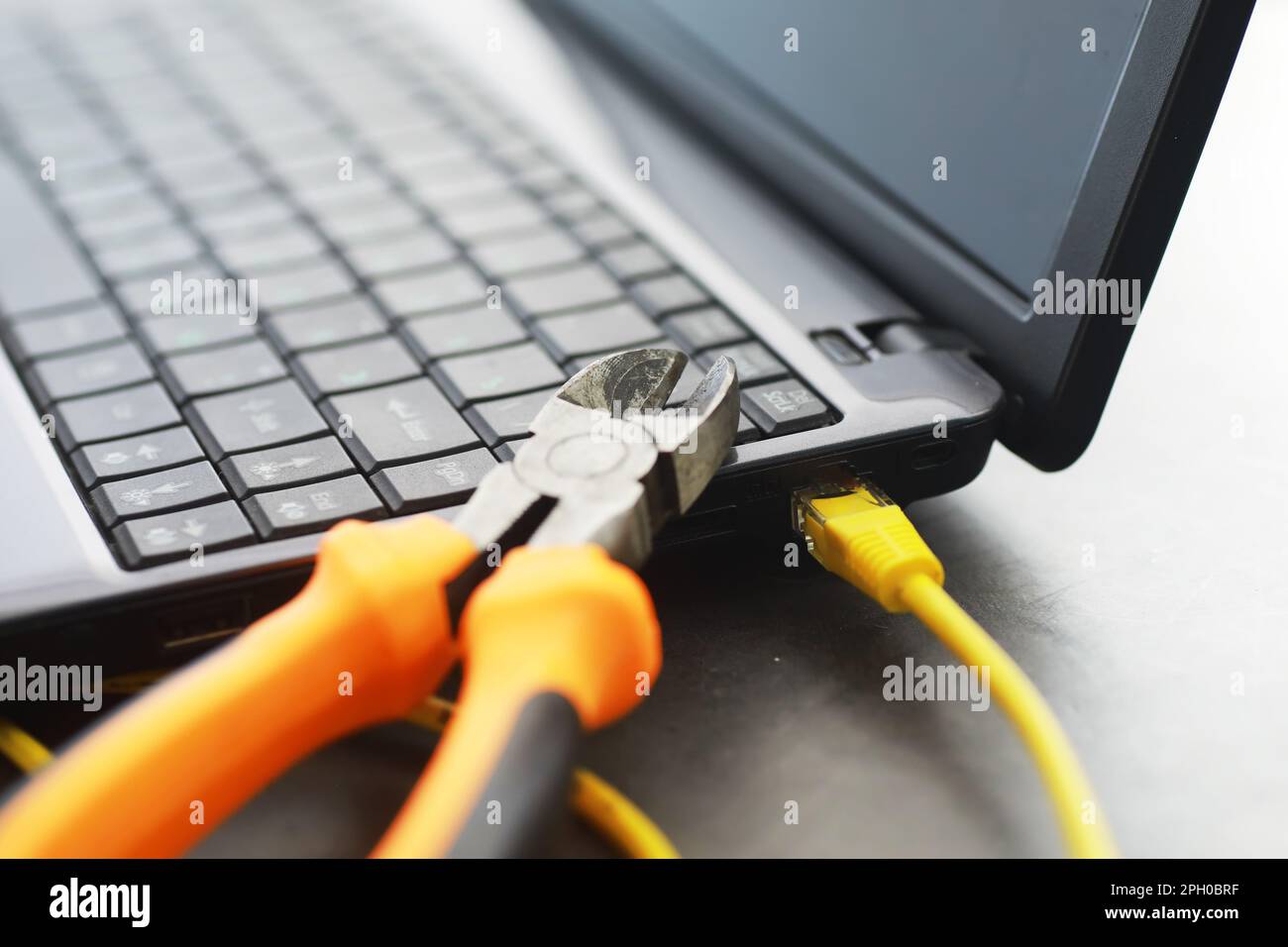 Information Technology. Laptop connected to Internet. Information war ...