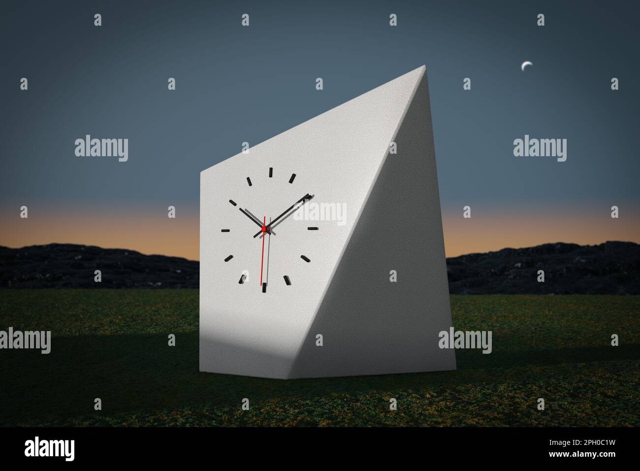 Simple Abstract Cube Clock on an abstract landscape background. 3d ...