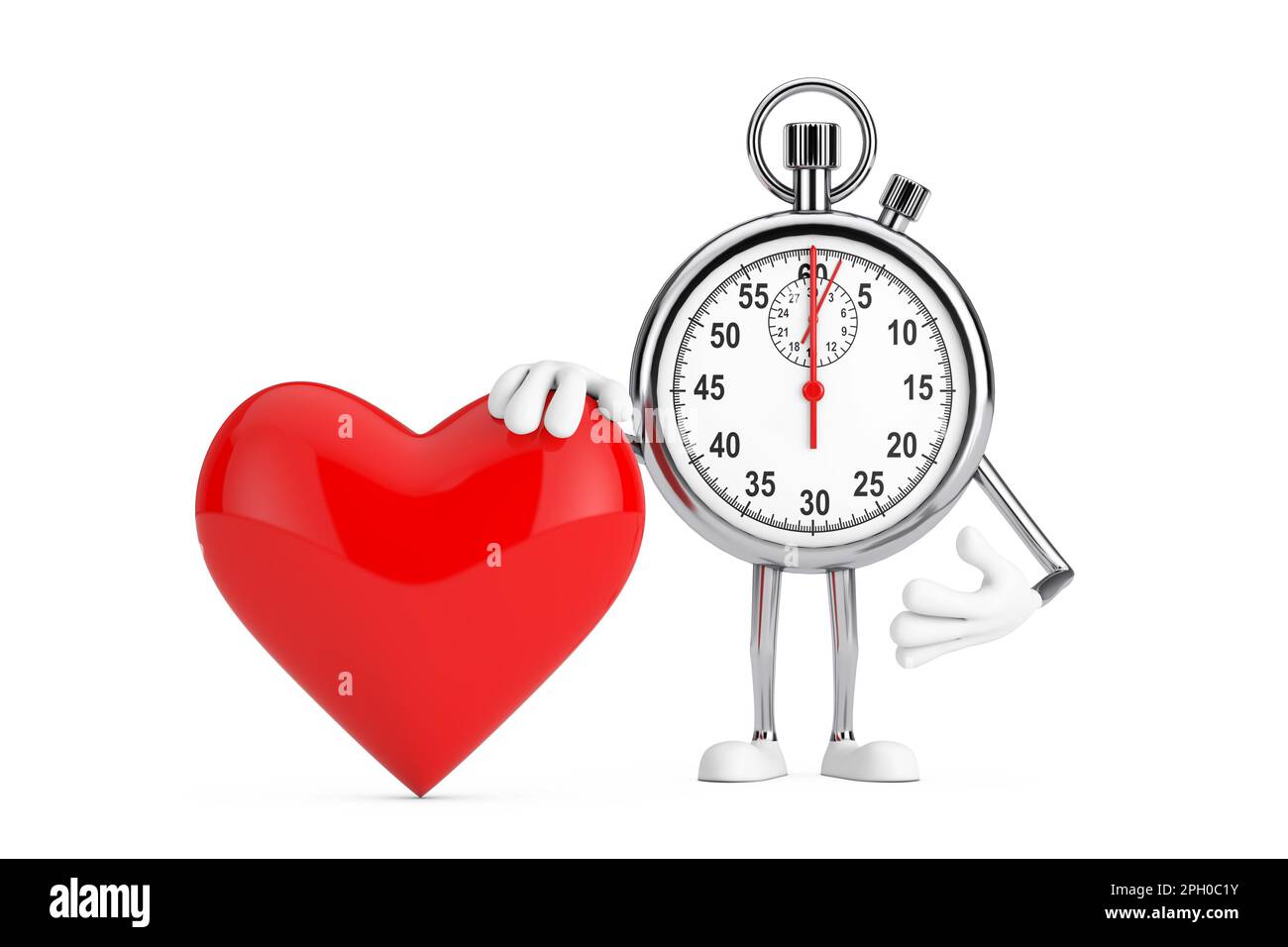 Modern Stopwatch Cartoon Person Character Mascot with Red Heart on a ...
