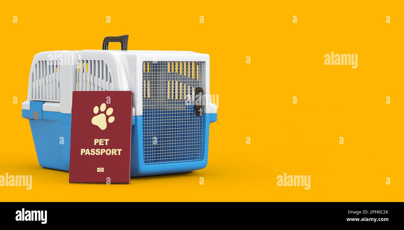 Pet Travel Plastic Cage Carrier Box with Red Pet Passport Document Cat ...