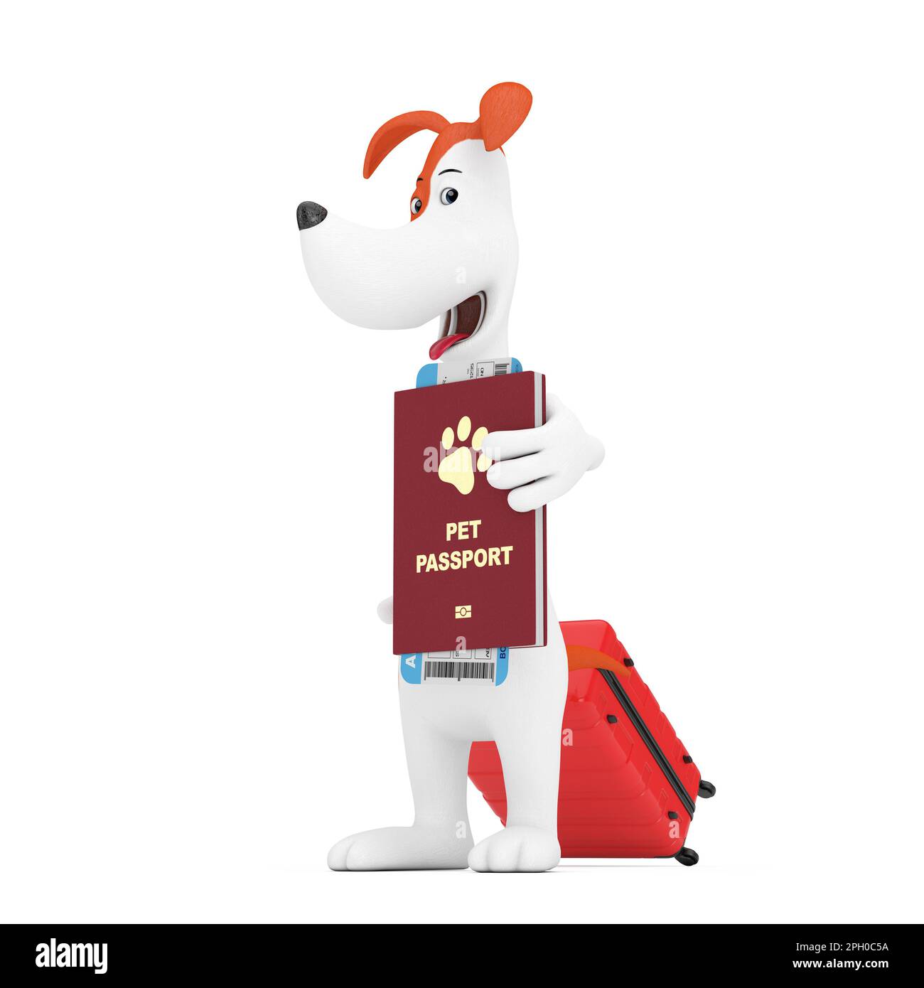 Cartoon Cute Dog with Red Suitcase Holding Red Pet Passport Document ...