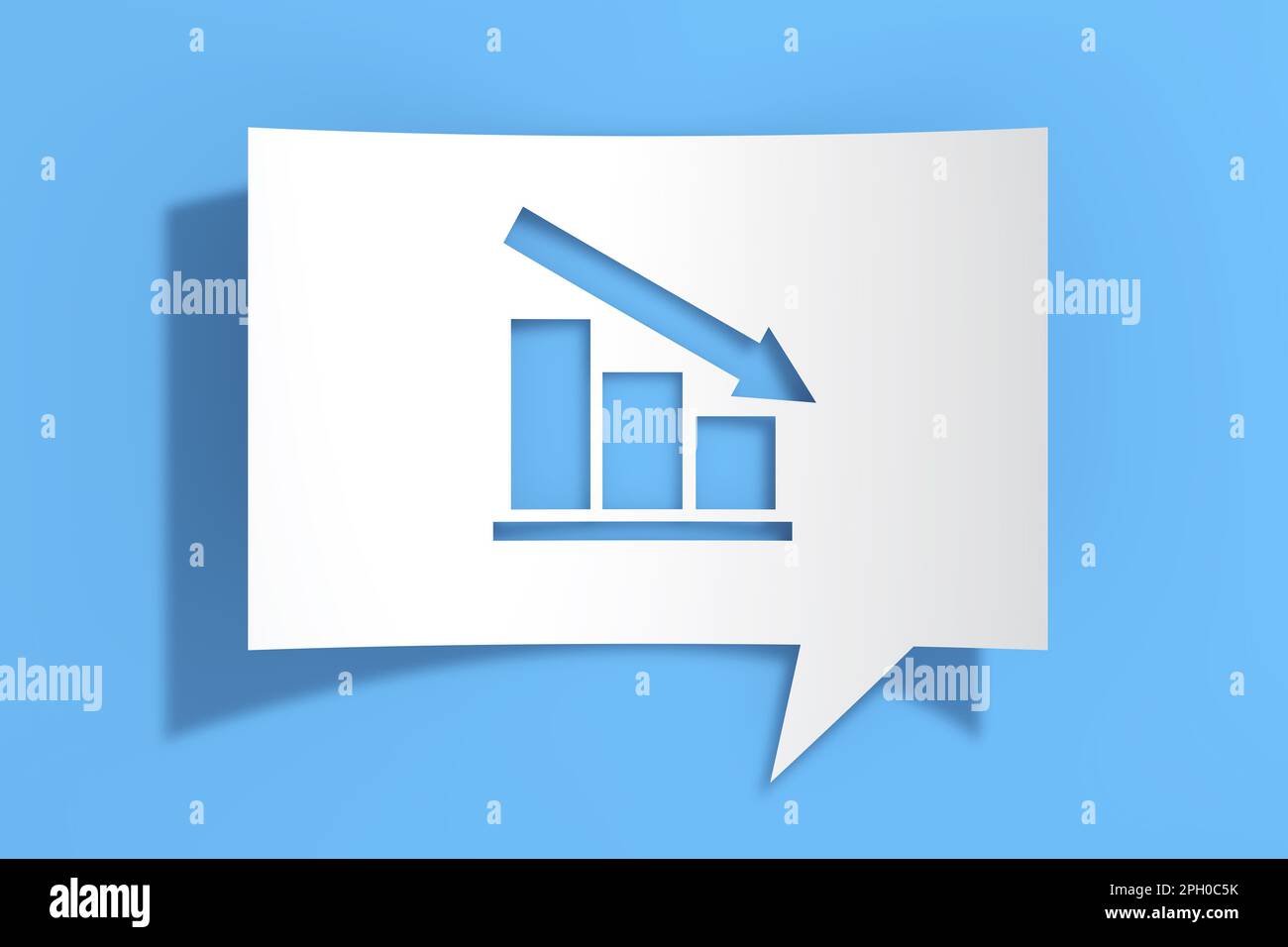 Reduction or Regress Graph Bars and Arrow Icon on Cutout White Paper ...