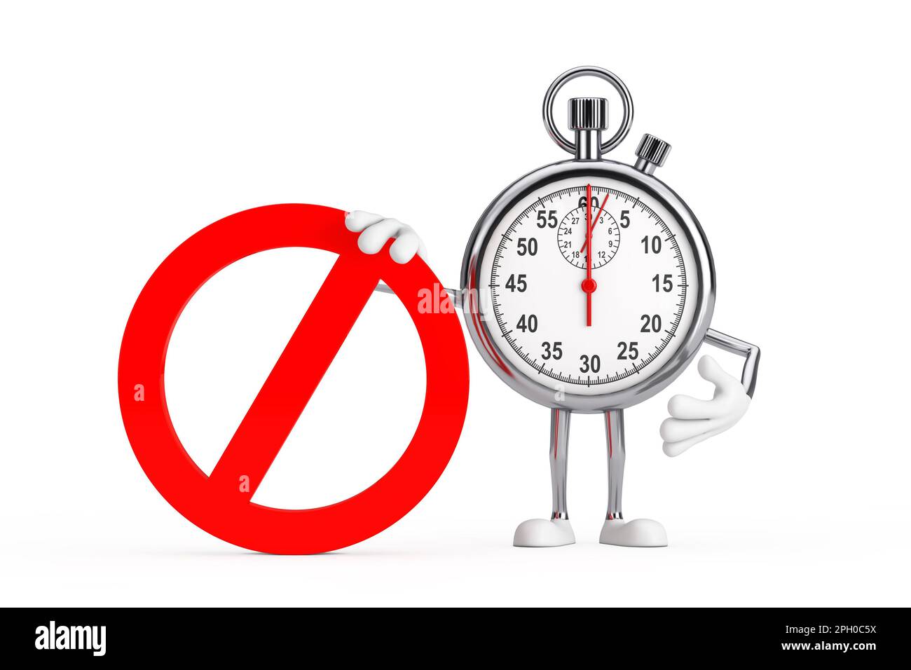 Modern Stopwatch Cartoon Person Character Mascot with Red Prohibition ...