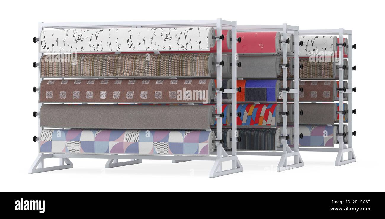 Rolled Carpet Samples with Carpet Shop Display Rack on a white ...