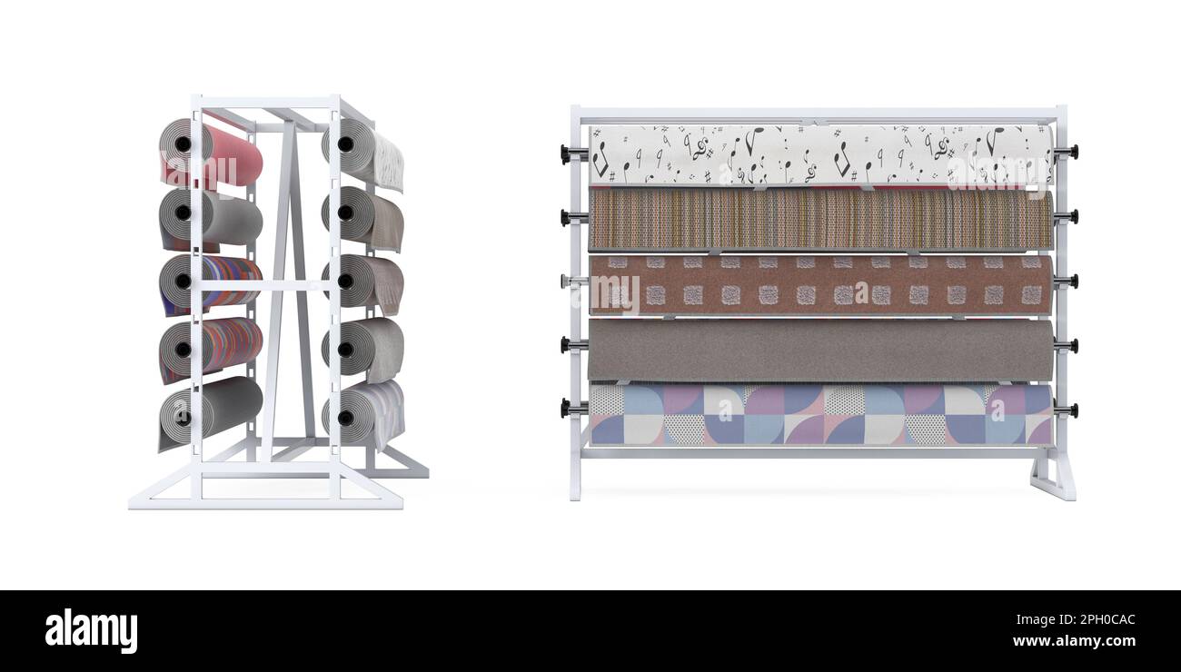 Rolled Carpet Samples with Carpet Shop Display Rack on a white ...