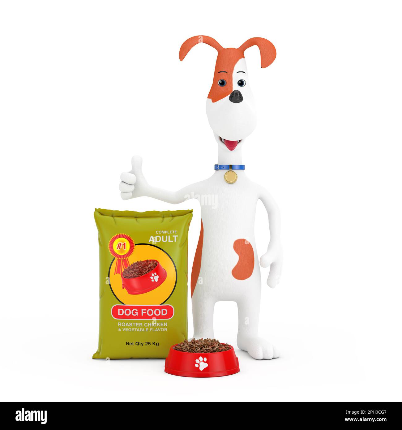 Cartoon Cute Dog Holding and Dog Food Bag Package Design near Red ...