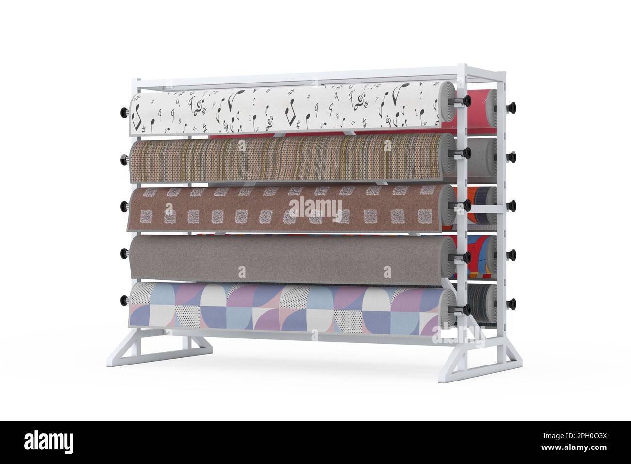 Rolled Carpet Samples with Carpet Shop Display Rack on a white ...