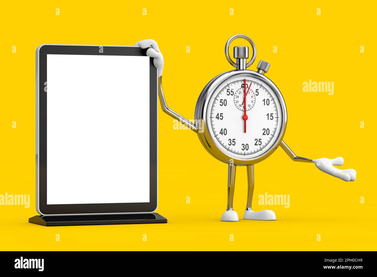 Modern Stopwatch Cartoon Person Character Mascot with Blank Trade Show ...