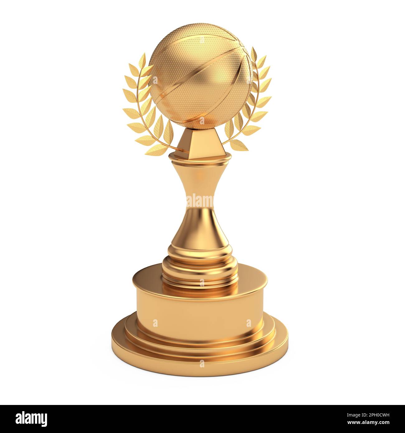 Golden Award Trophy with Golden Basketball Ball and Laurel Wreath on a ...