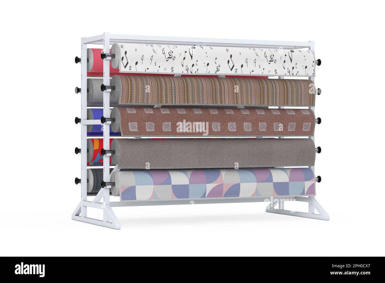 Rolled Carpet Samples with Carpet Shop Display Rack on a white ...