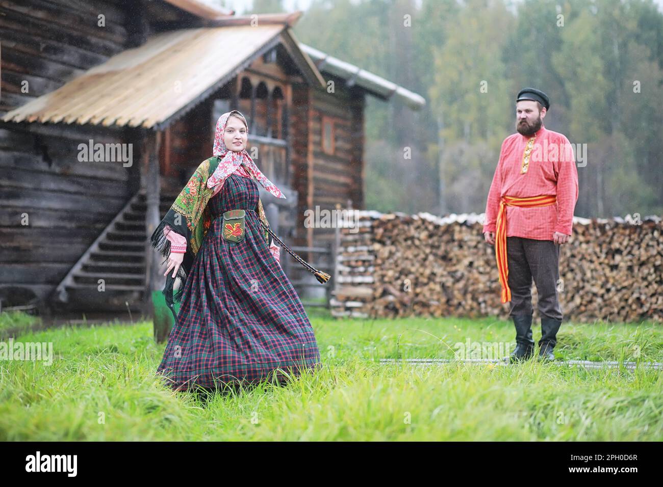 Traditional Slavic rituals in the rustic style. Outdoor in summer ...