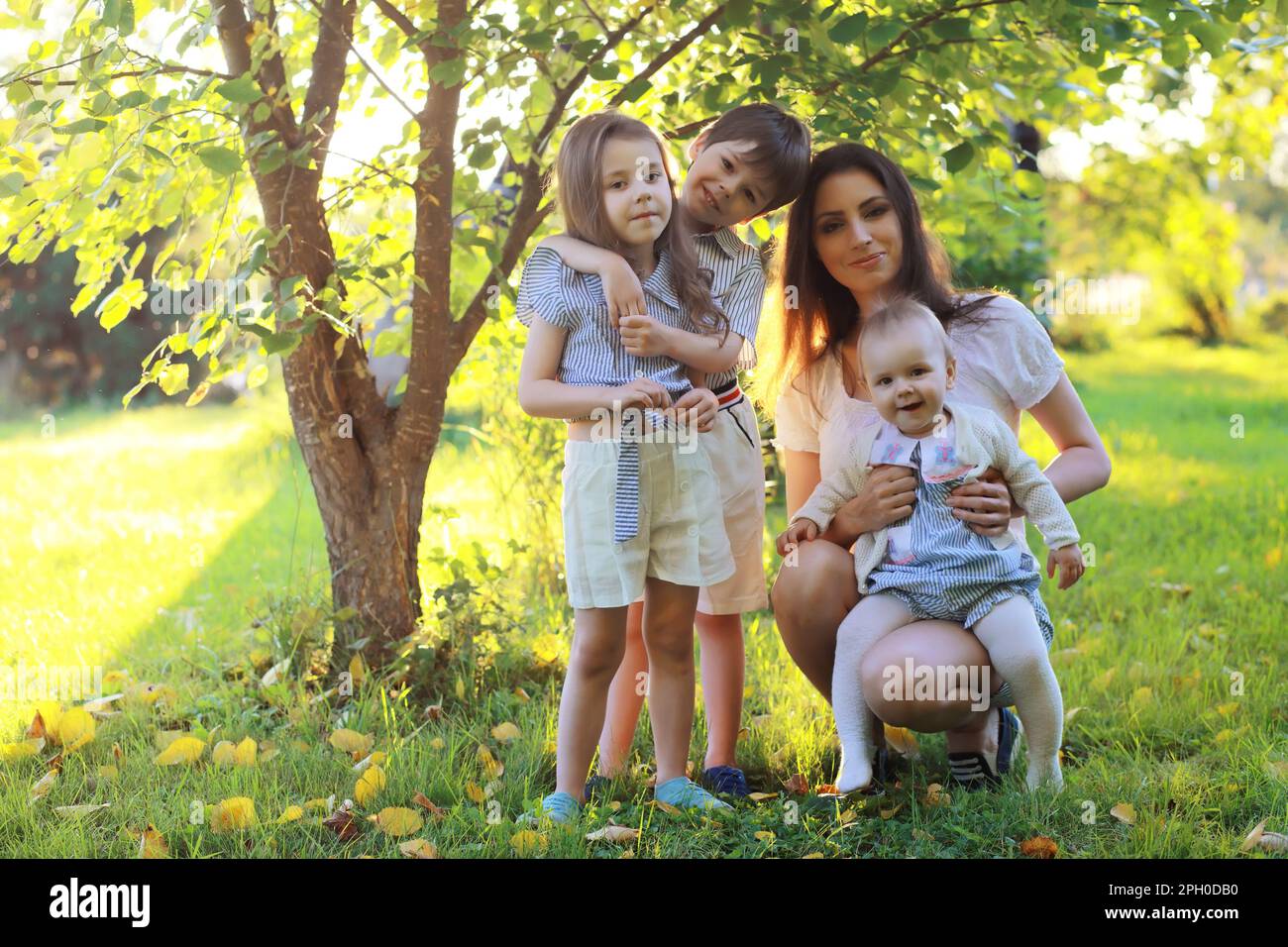 Children on a walk in the summer. Children indulge in country. Laughter ...