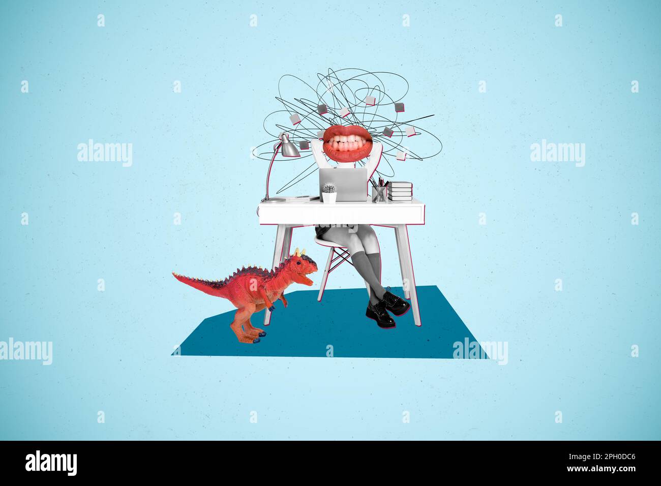 Young business lady have complicated work task demonstrating anger grin ...