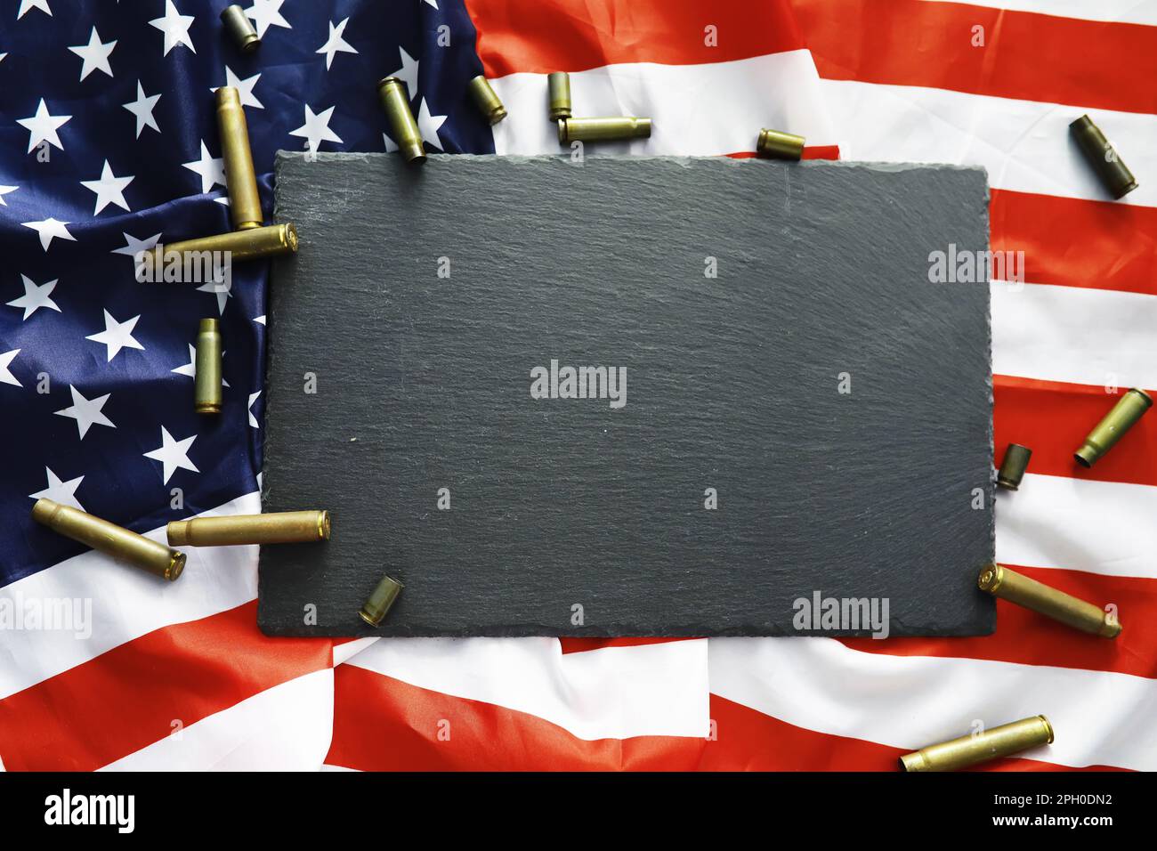 American flag on gray background. Military background with bullets. USA ...