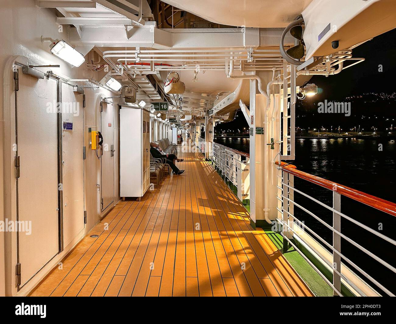 Promenade deck on P&O Azura cruise ship at night, Funchal, Madeira ...
