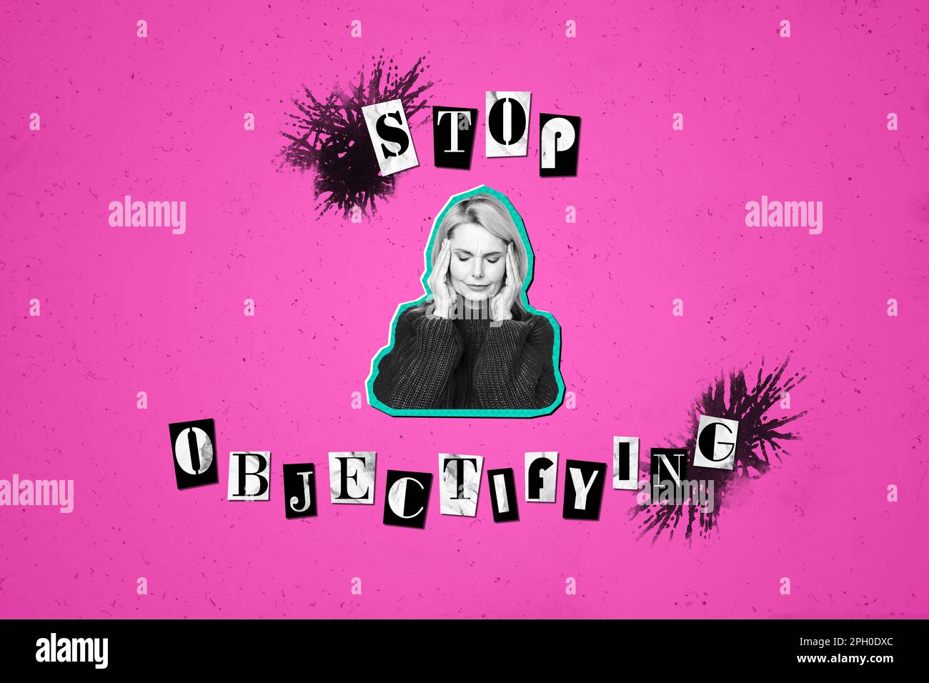 Stop consider women as objects! Protest concept collage with mature ...