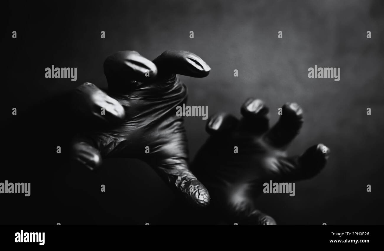 Background of hands in gloves. Black gloves. Hand gestures black gloves ...