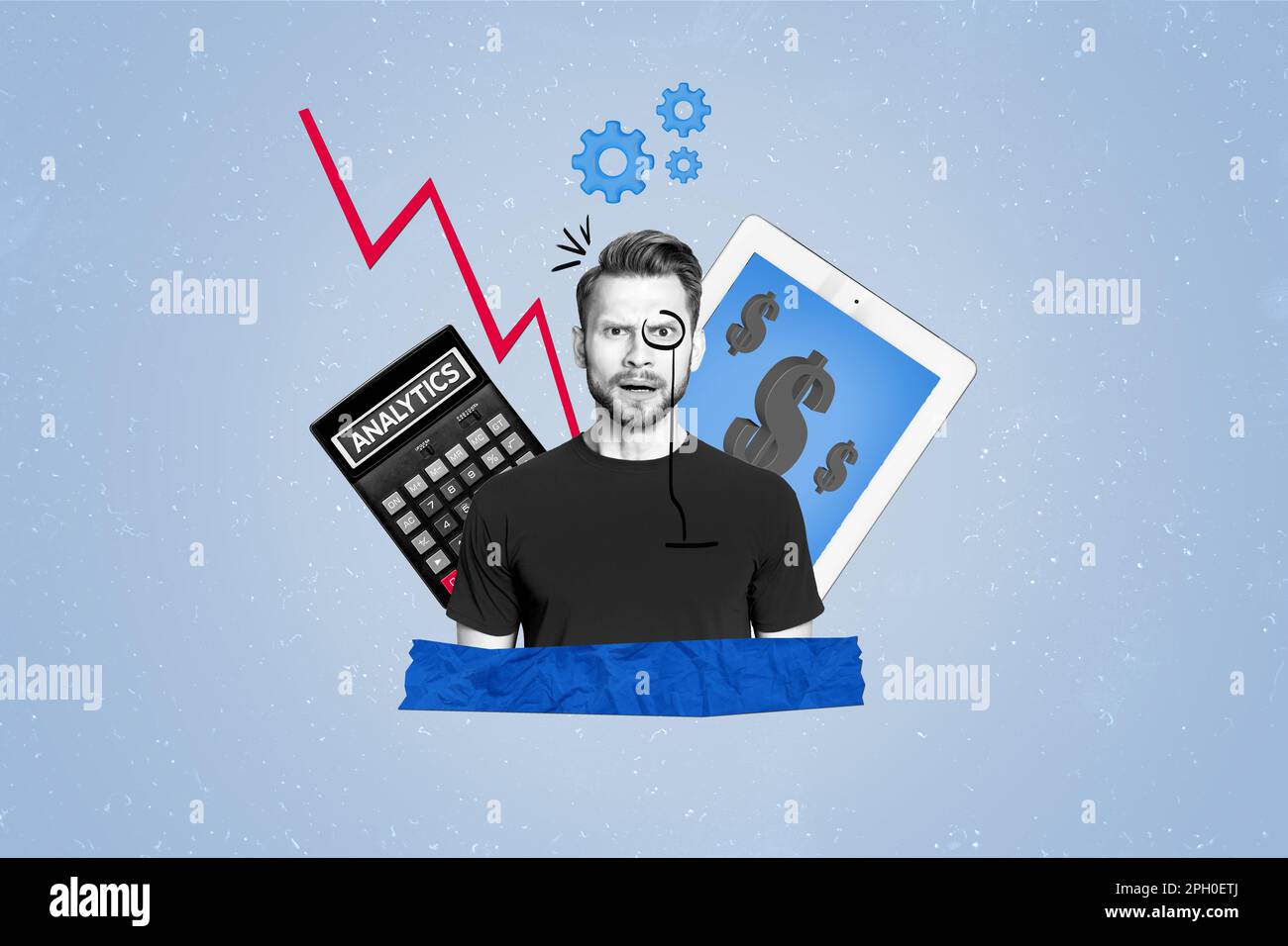 Creative poster banner collage of shocked accountant economist count ...