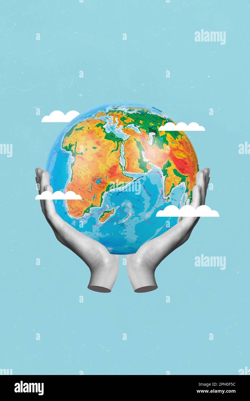 Magazine creative picture collage of huge big round earth planet eco ...