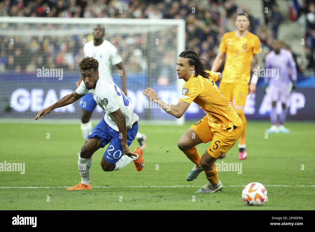 Kingsley Coman of France, Nathan Ake of Netherlands during the UEFA ...