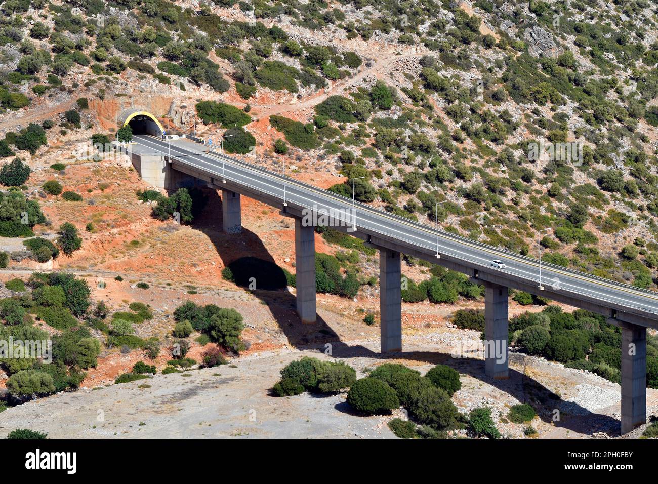 Greece, highway with valley crossing and tunnel in Crete Stock Photo ...