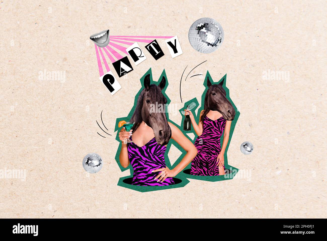 Youth trend disguise costume party two pretty young females wear horse ...